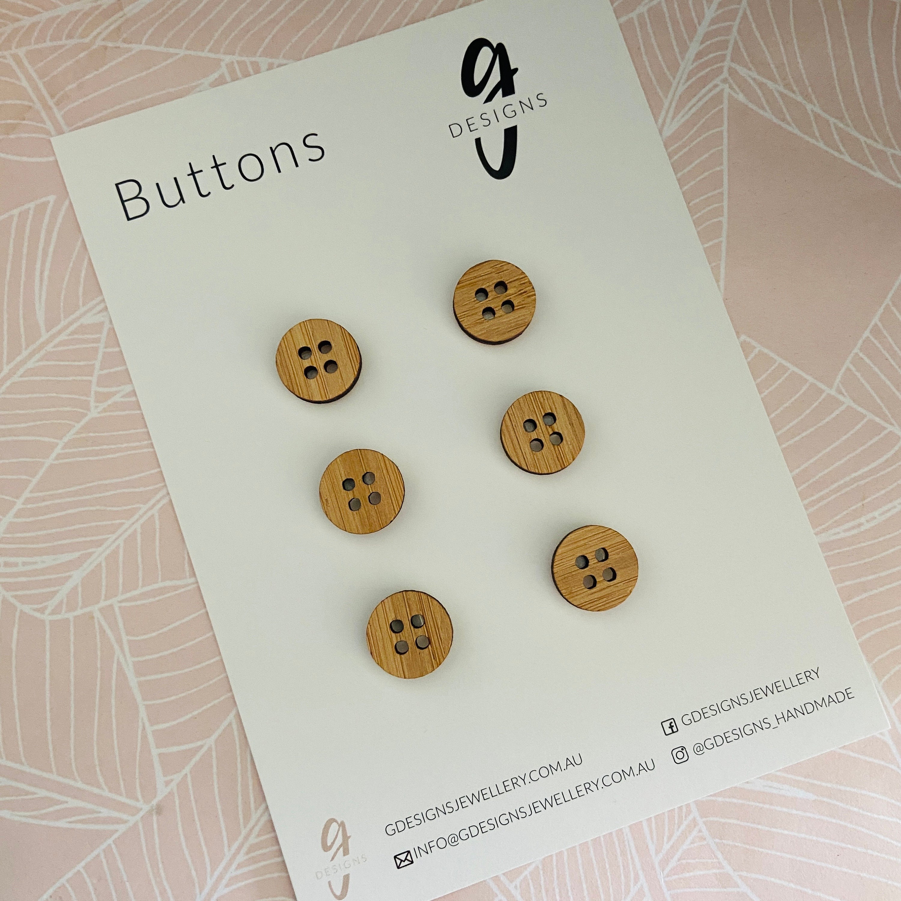 BAMBOO Buttons X 6 - 15mm - Circle Shape - 4 Hole - Timber - Etsy