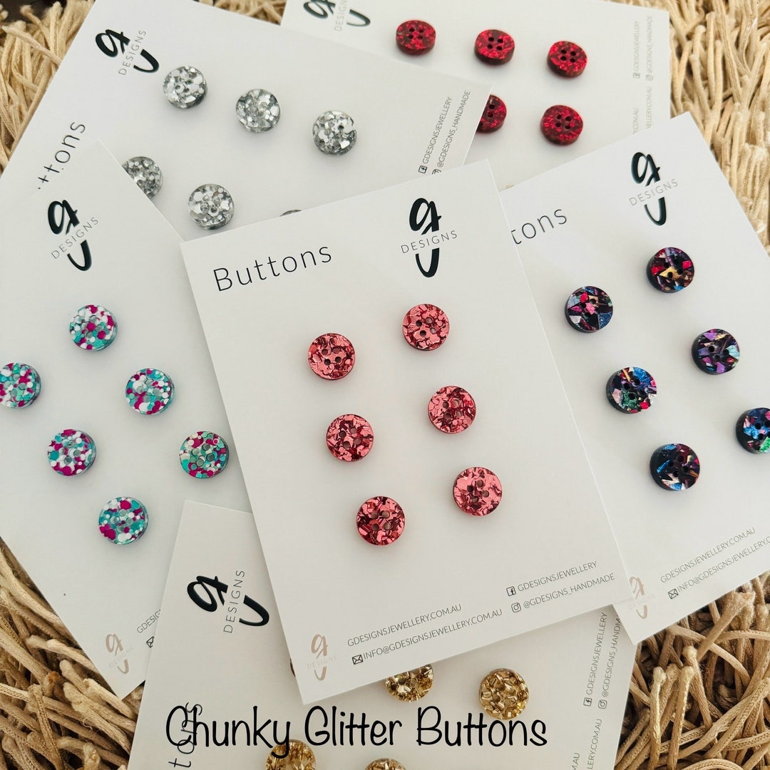 BUTTONS CHUNKY GLITTER X 6 - 15mm - Circle Shape - Acrylic - 4 Hole ...