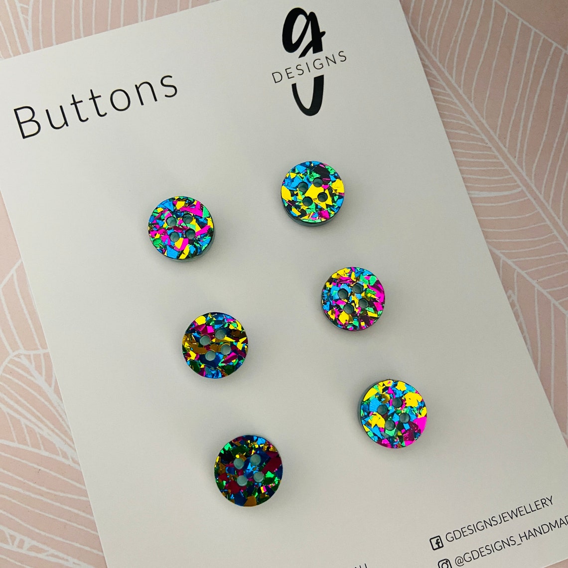 BUTTONS CHUNKY GLITTER X 6 - 15mm - Circle Shape - Acrylic - 4 Hole ...