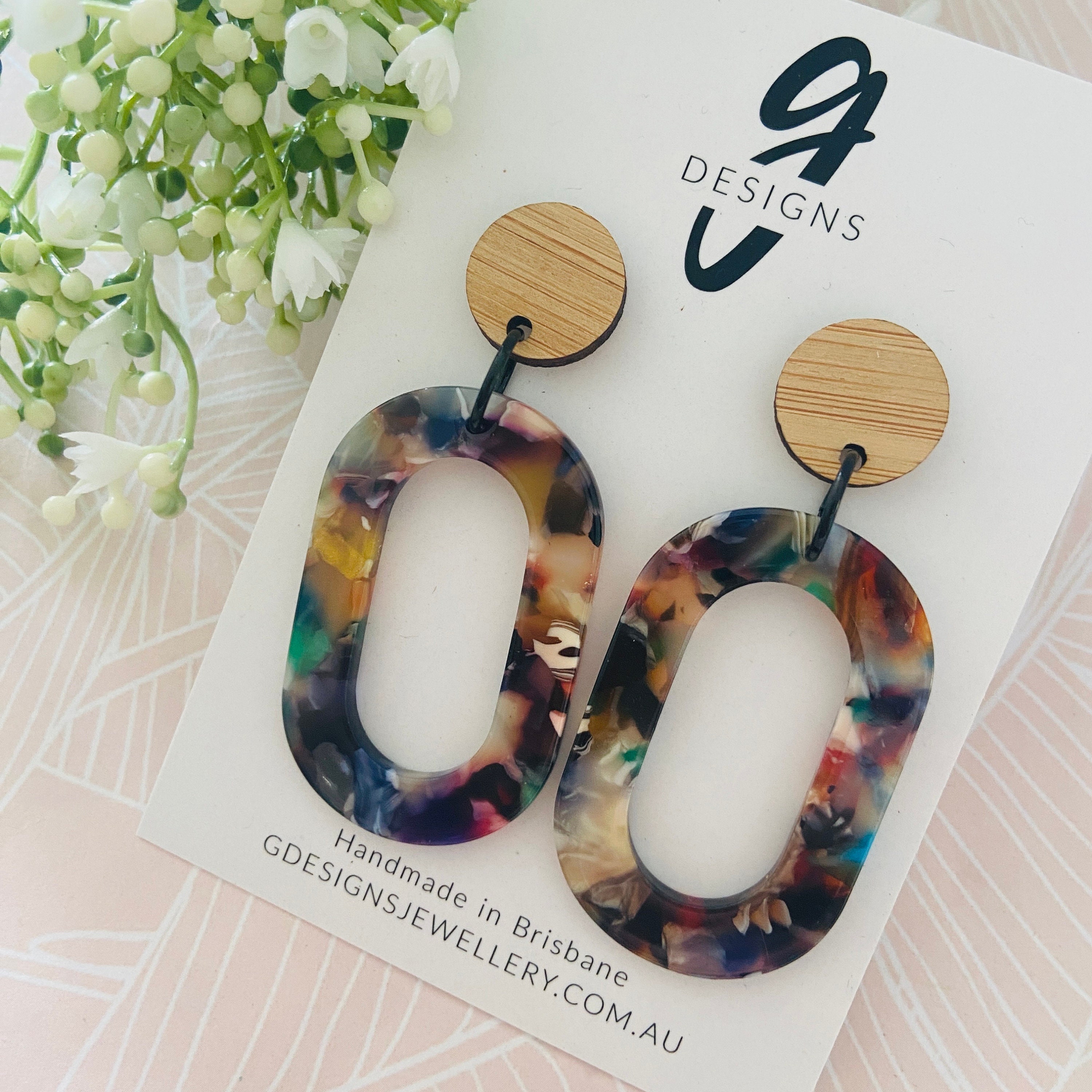 RAINBOW Tortoise Shell Earrings Statement Earrings Acrylic Bamboo ...