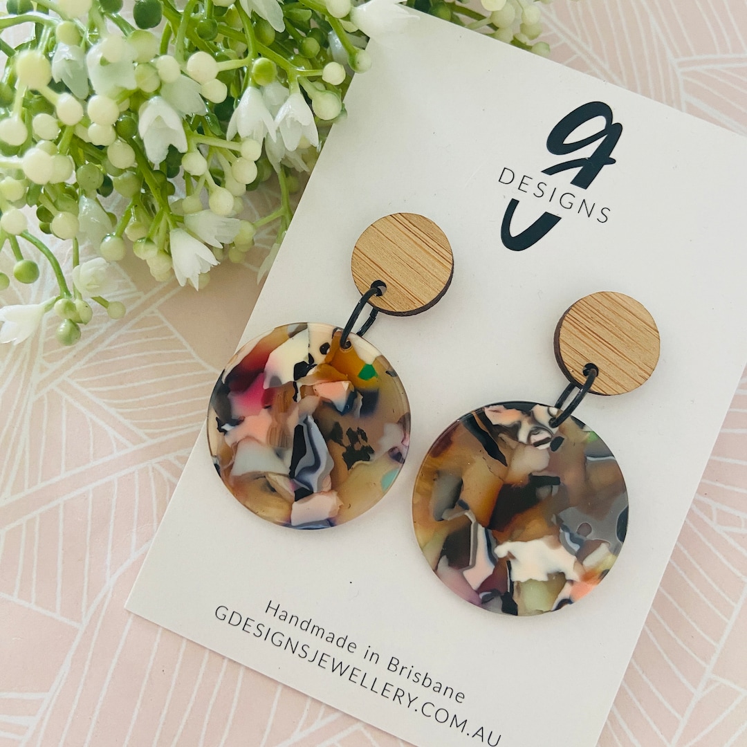 RAINBOW Tortoise Shell Earrings - Statement Earrings - Acrylic - Bamboo ...