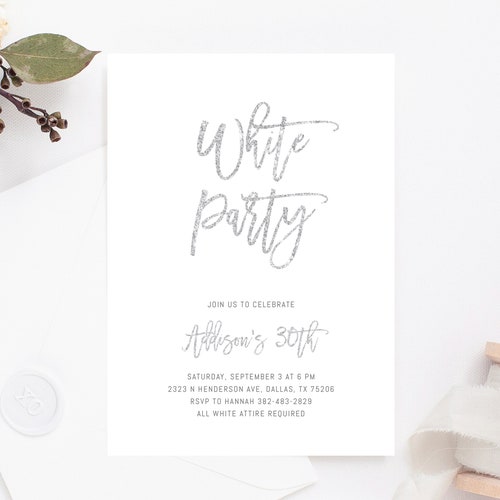 Editable All White Party Invitation Printable Birthday - Etsy Australia