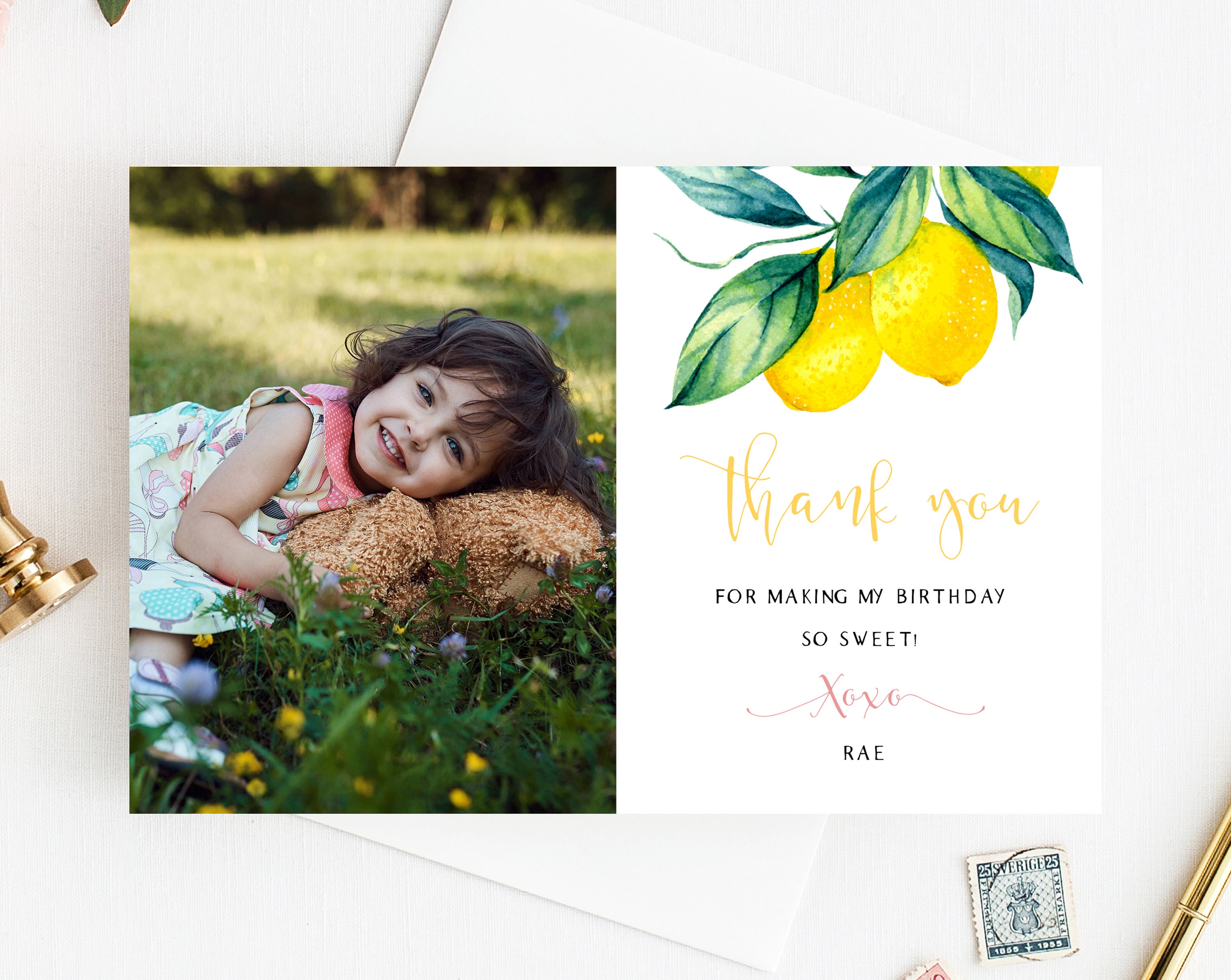 Lemon Thank You Card Template Lemon Birthday Thank You Photo | Etsy