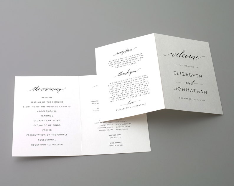 Bi-fold Wedding Program Template Printable Folded Wedding | Etsy