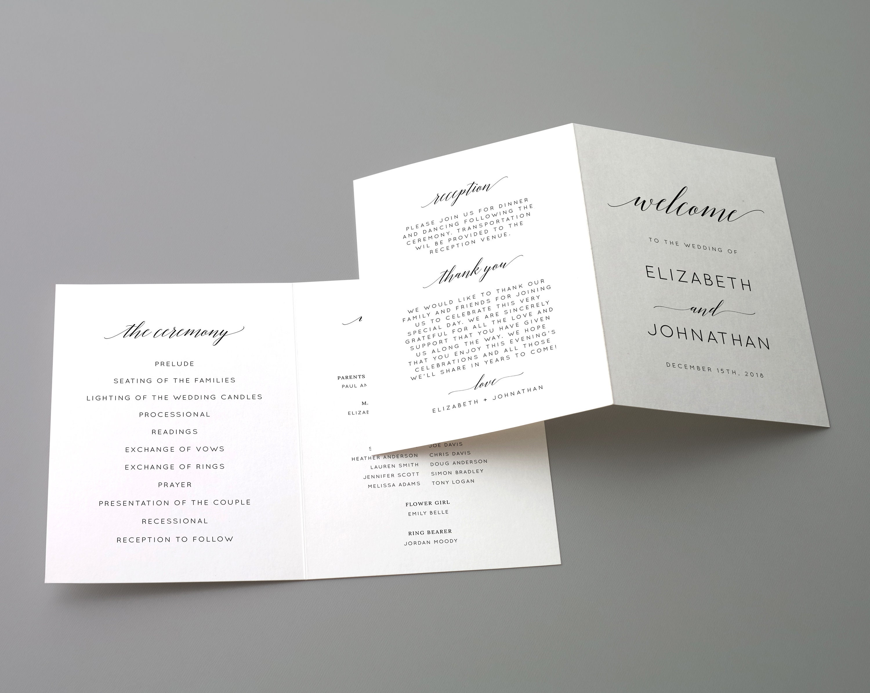 Bi-fold Wedding Program Template, Printable Folded Wedding Program Booklet, Editable Simple ...