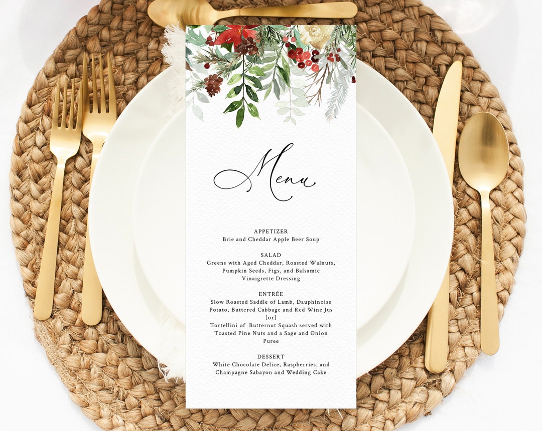 Winter Wedding Menu Template, Printable Holidays Menu, Editable Wedding ...
