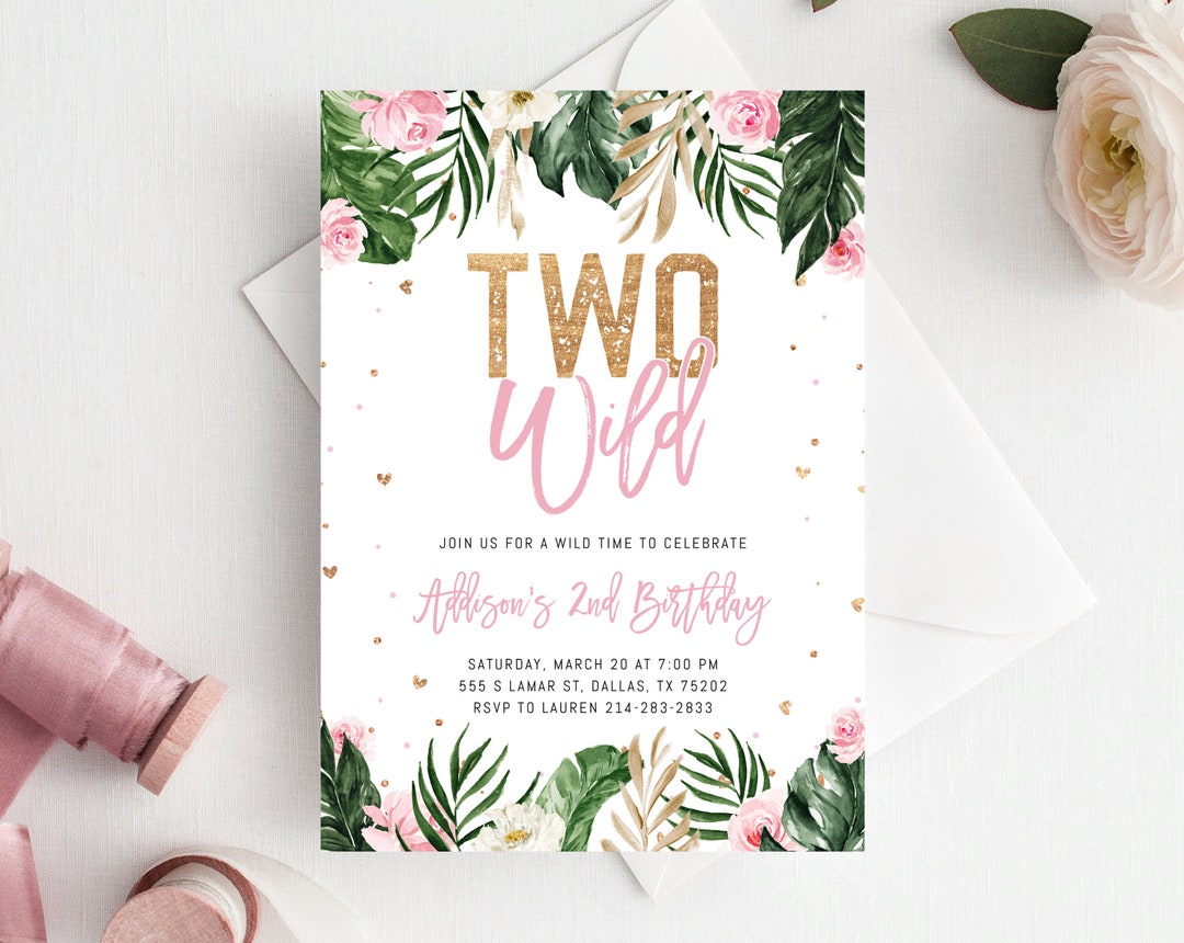 Two Wild Invitation Template, Printable Wild 2nd Birthday Invitation ...