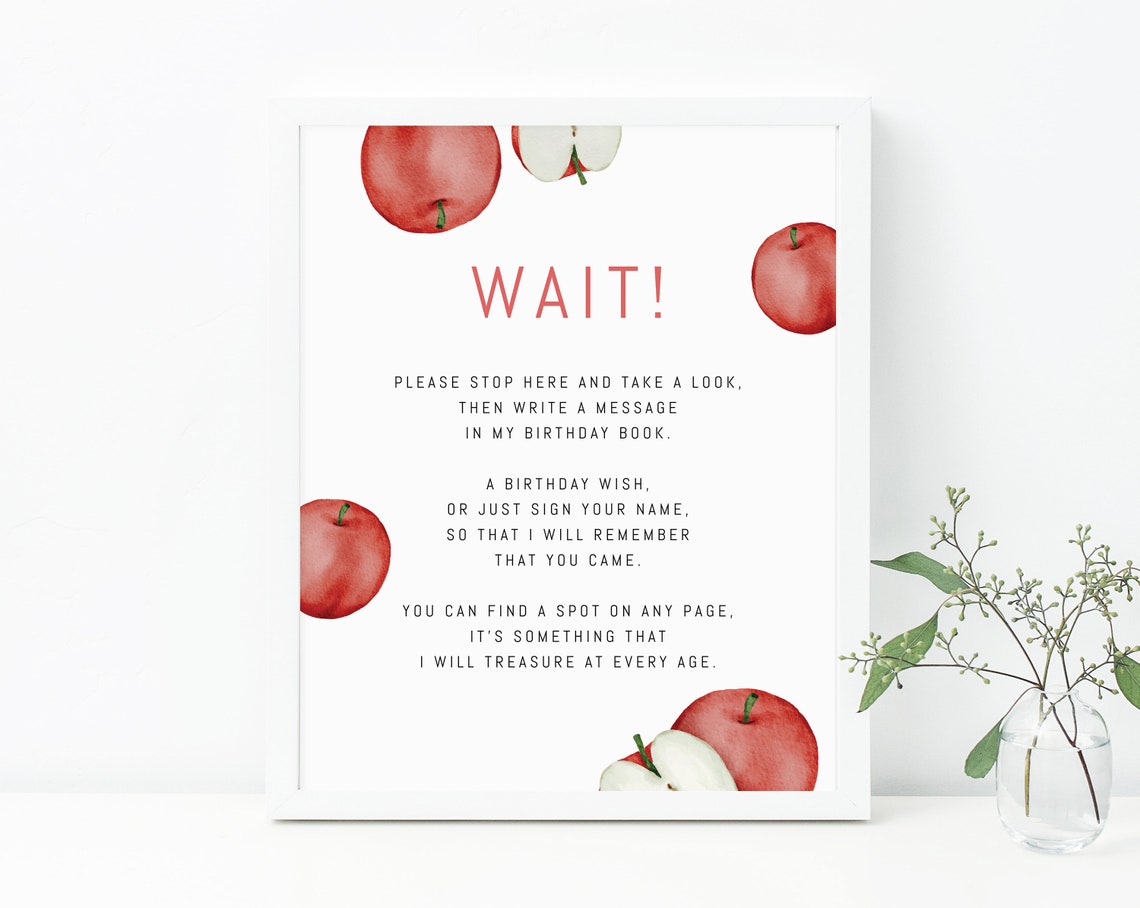 Apple Birthday Guestbook Sign, Apple Themed Book Signing Sign, Apple ...