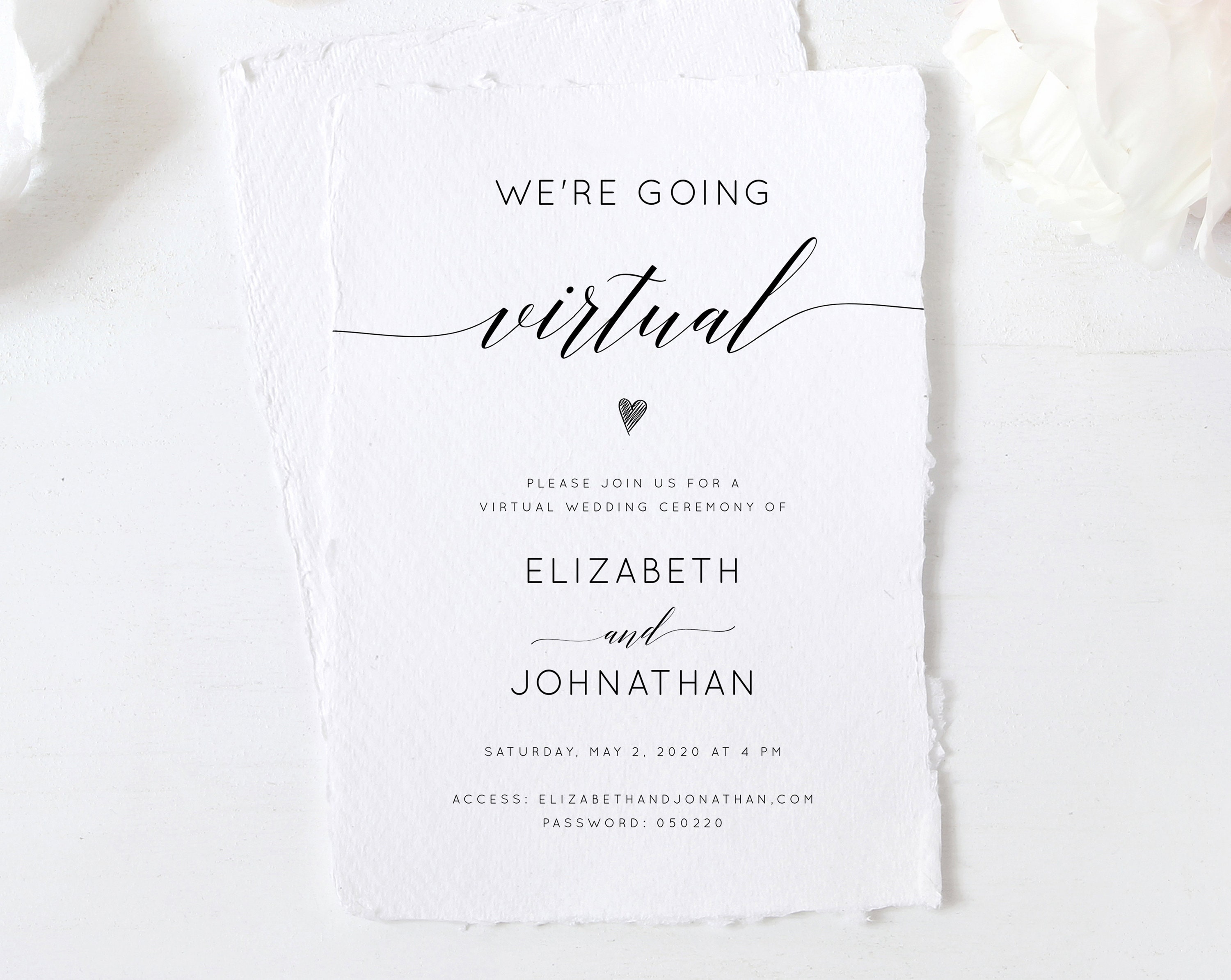 Virtual Wedding Ceremony Invitation Template Printable Virtual Wedding Invite Social Distancing New Wedding Plan Announcement W02