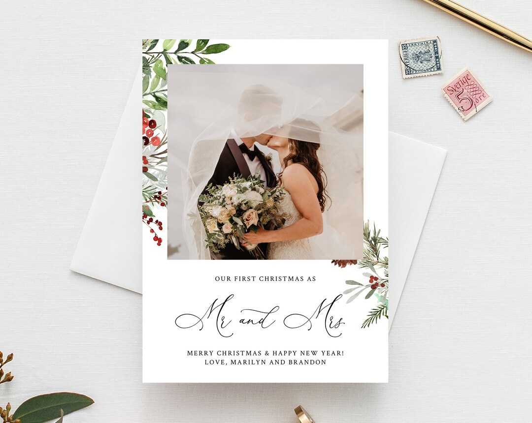 Newlywed Christmas Photo Card Template, Married Christmas Card ...