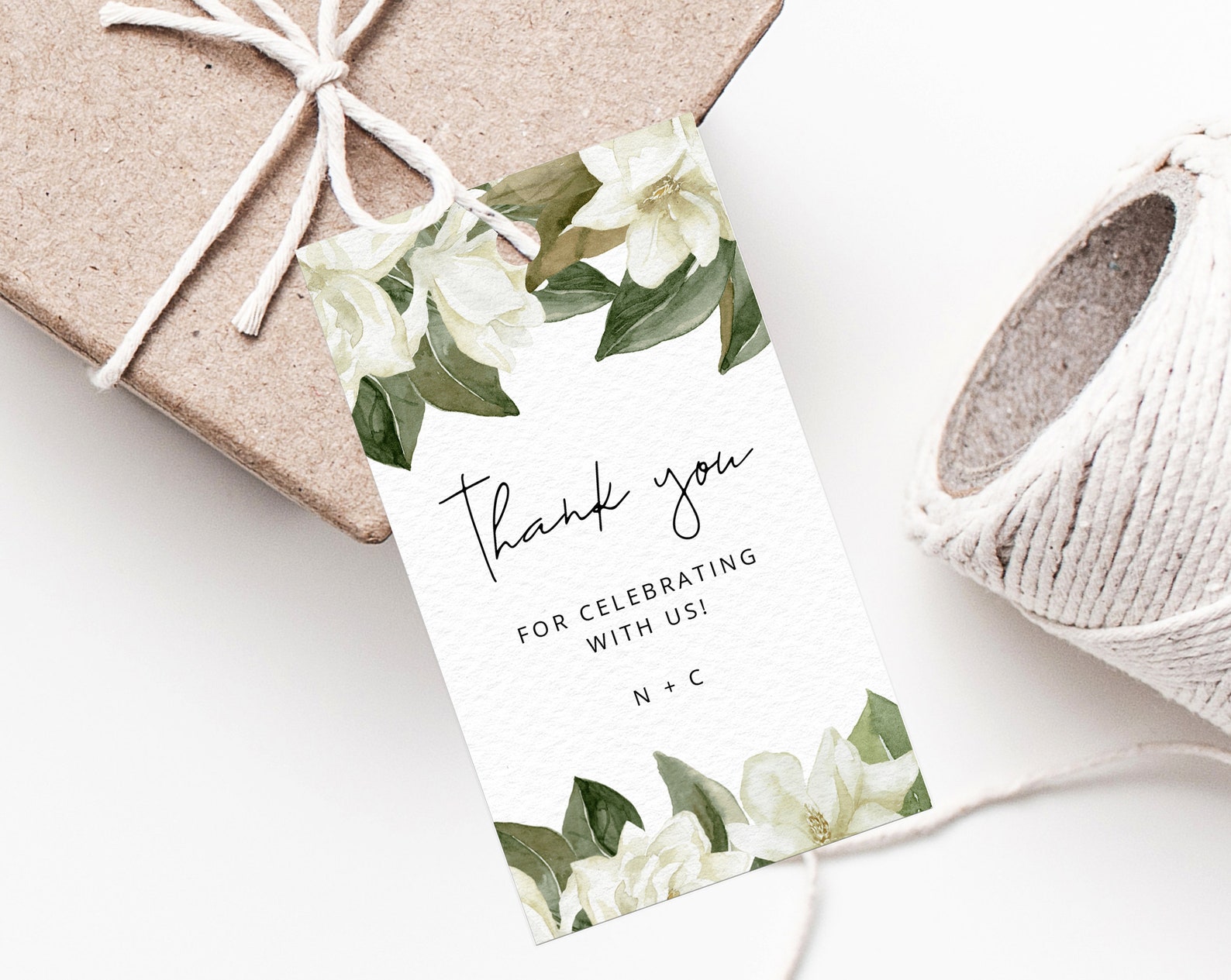 Magnolia Favor Tags, Thank You Tag, Wedding Favor Tag, White Floral ...