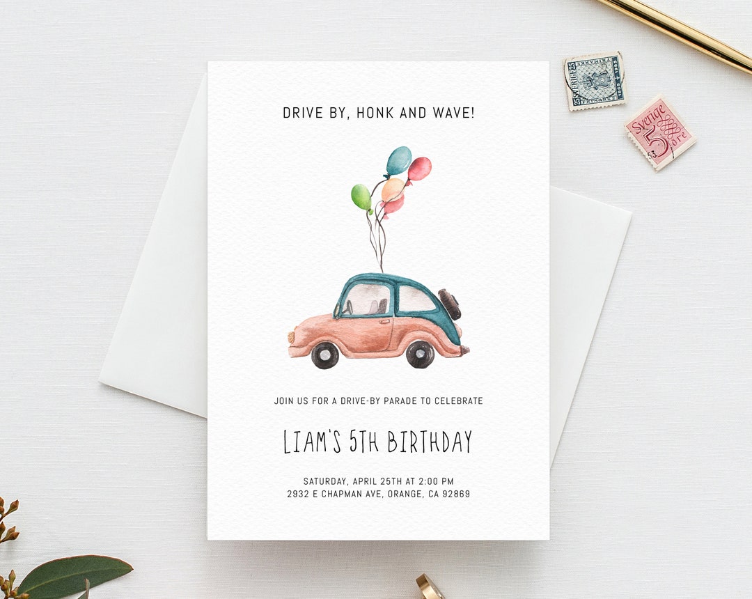 Drive by Birthday Parade Invitation, Printable Drive by Celebration ...