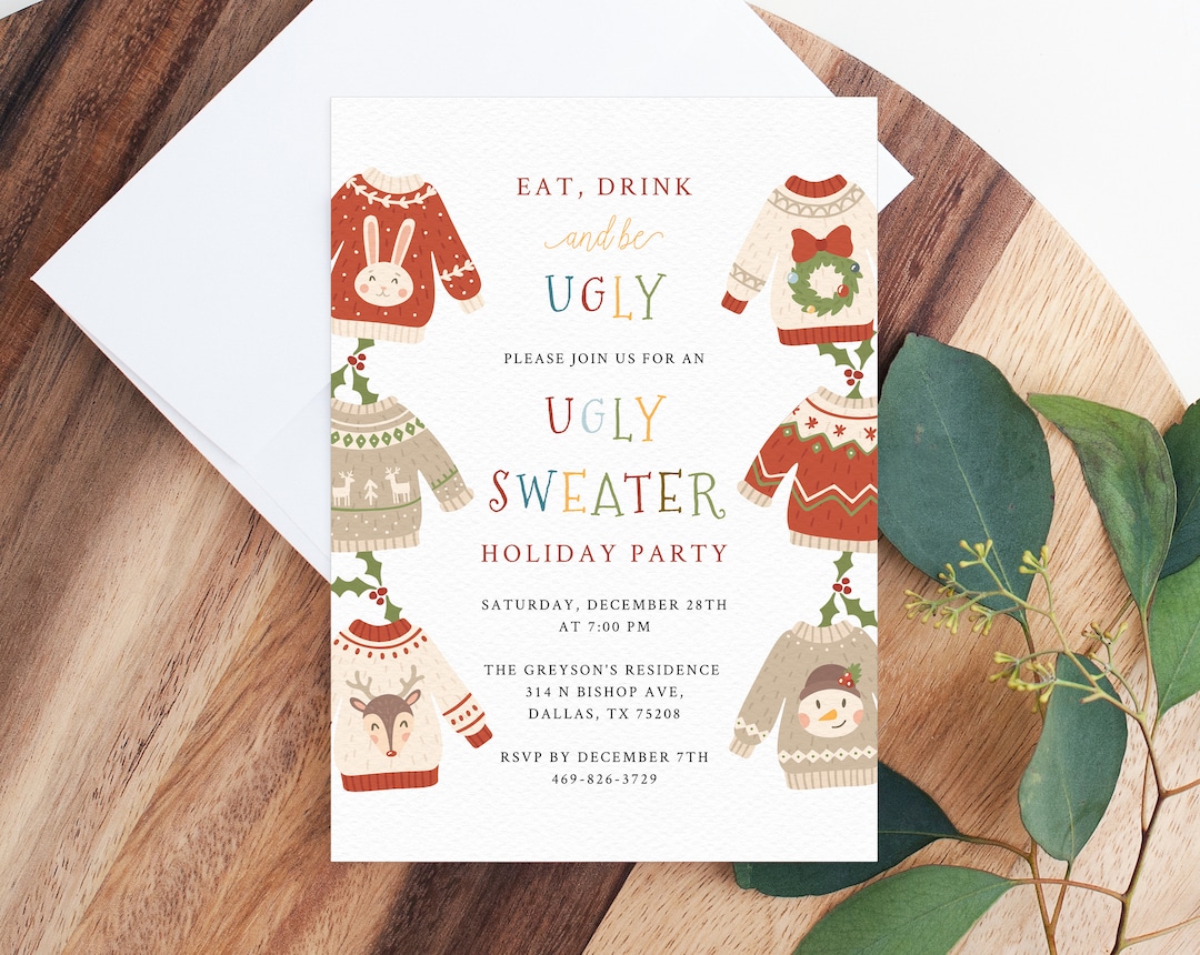 Ugly Sweater Christmas Party Invitation Template, Printable Ugly ...