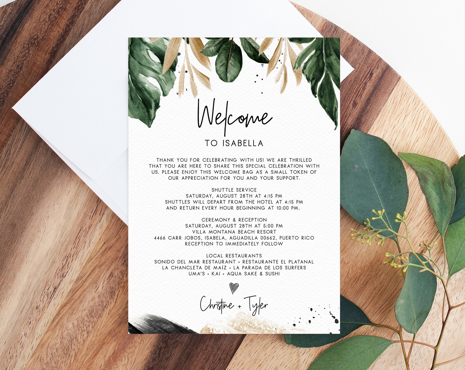 Tropical Welcome Letter Template Wedding Itinerary Card - Etsy