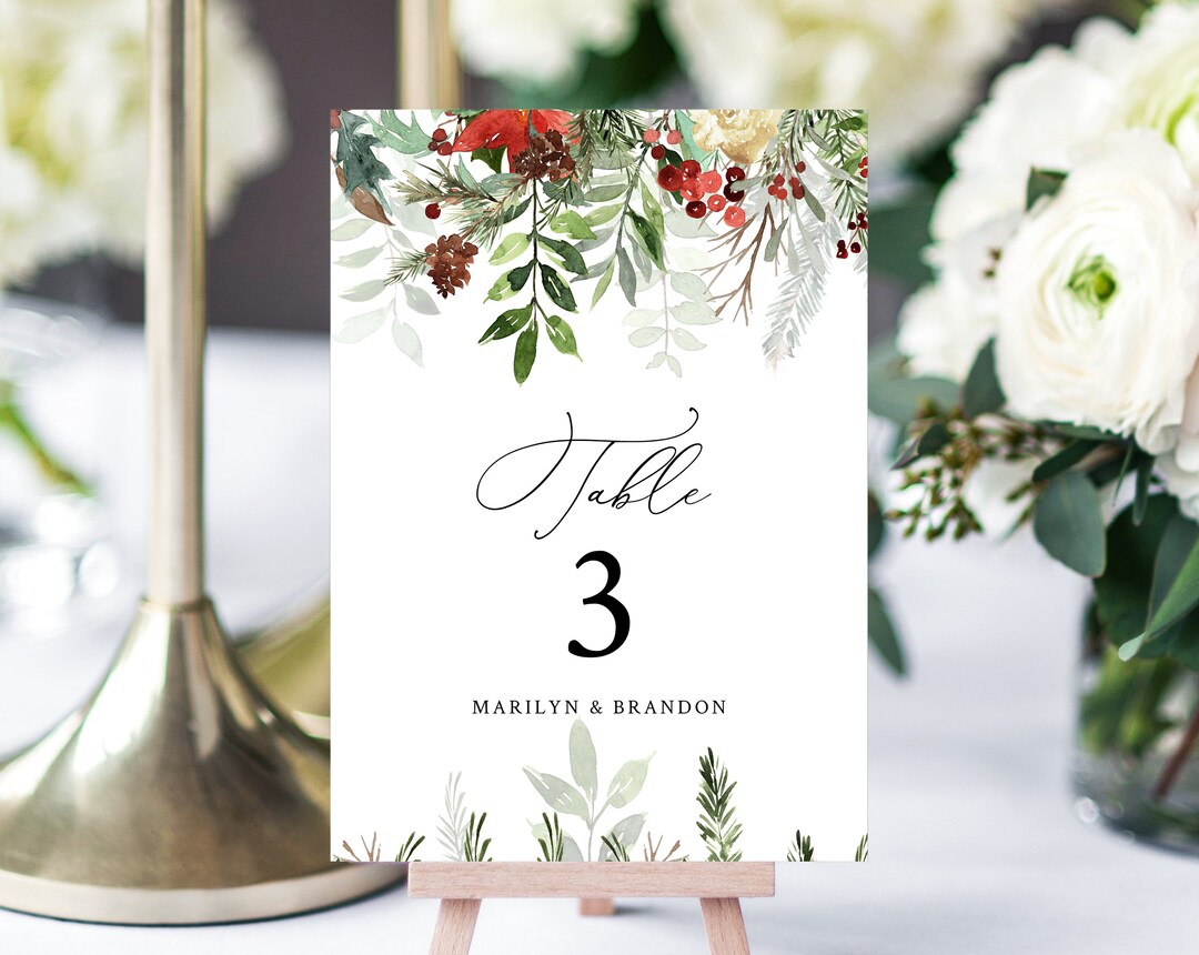 Christmas Wedding Table Number Template, Printable Winter Wedding Table ...