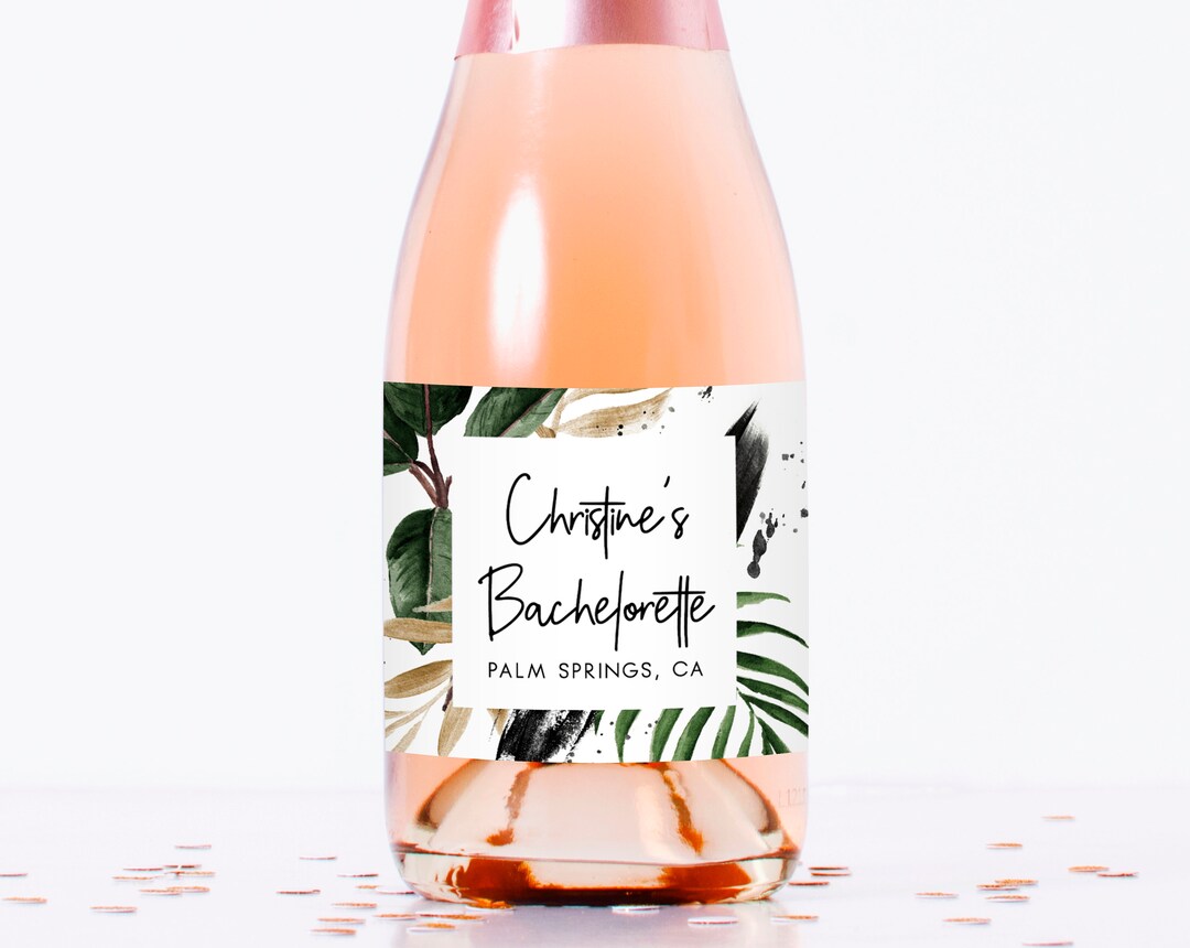 Mini Champagne Bottle Label Template, Tropical Bachelorette Mini ...