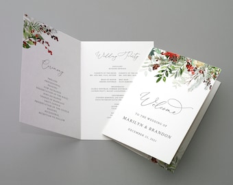 Bi-fold Greenery Wedding Program Template Printable Folded | Etsy