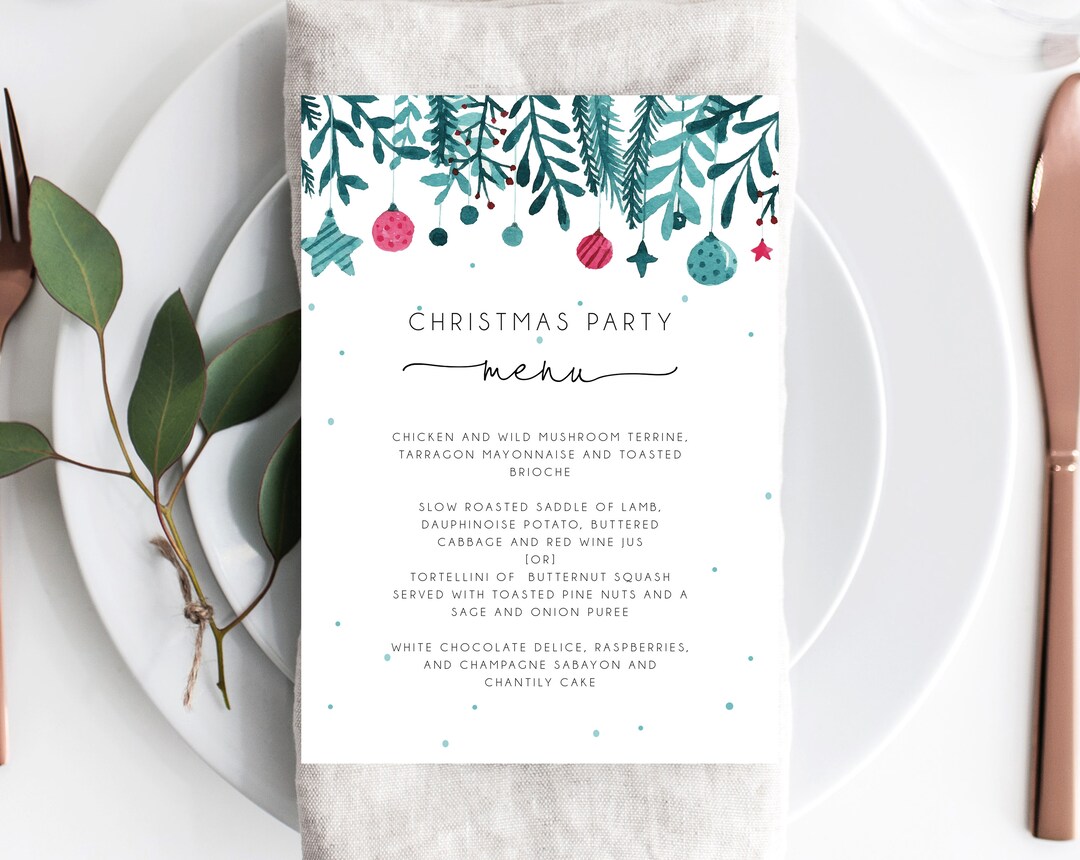 Winter Party Menu Template, Printable Holidays Menu, Editable Christmas ...