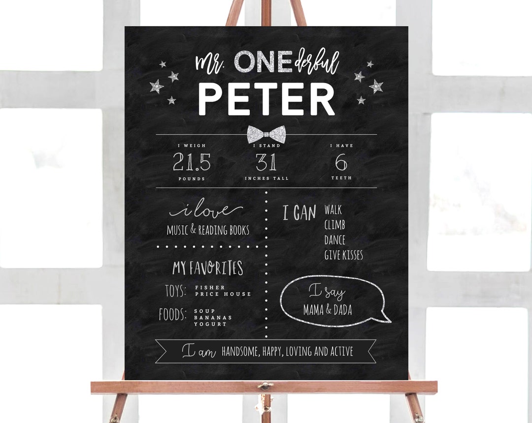 Mr. Onederful Chalkboard Poster Template, Onederful Chalkboard Sign ...