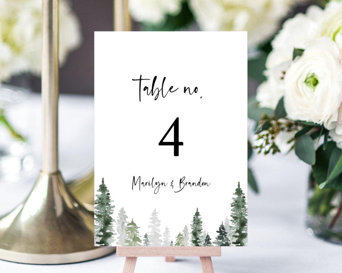 Pine Trees Wedding Table Number Template, Printable Winter Wedding ...