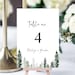 Pine Trees Wedding Table Number Template, Printable Winter Wedding ...