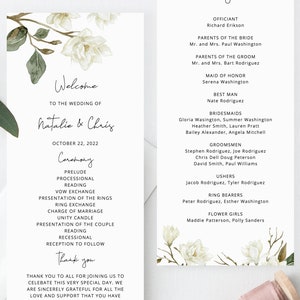 Magnolia Wedding Program Template Printable Wedding Program - Etsy