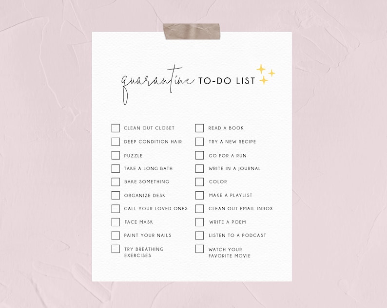 Printable Quarantine to Do List, Quarantine To-do List, Check off List ...