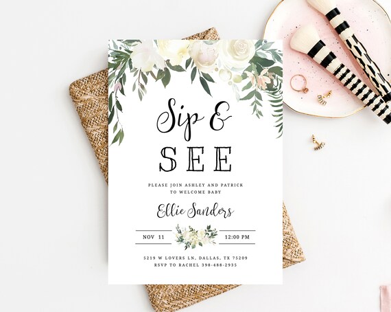 Editable Sip & See Invitation Template Printable Floral Sip | Etsy