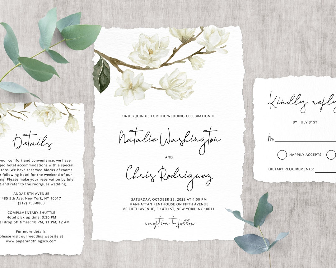Magnolia Wedding Invitation Template, Printable Wedding Invitation ...