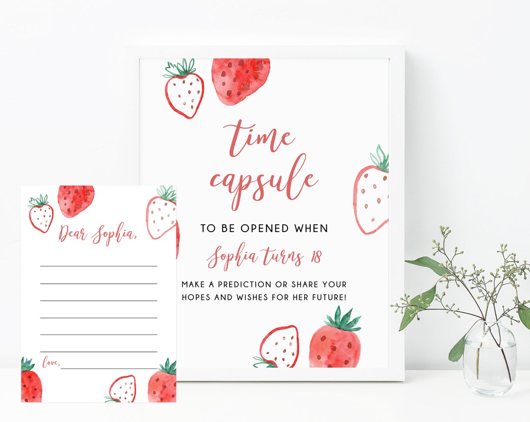 Berry Time Capsule Sign Template, Printable Strawberry Themed Time ...