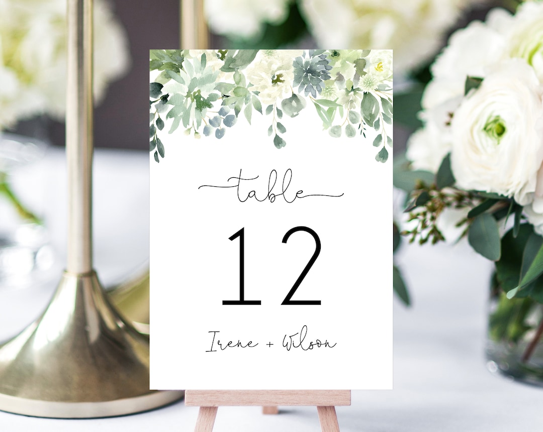 Succulent Wedding Table Number Template, Printable Succulent Greenery ...