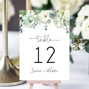 Succulent Wedding Table Number Template, Printable Succulent Greenery ...