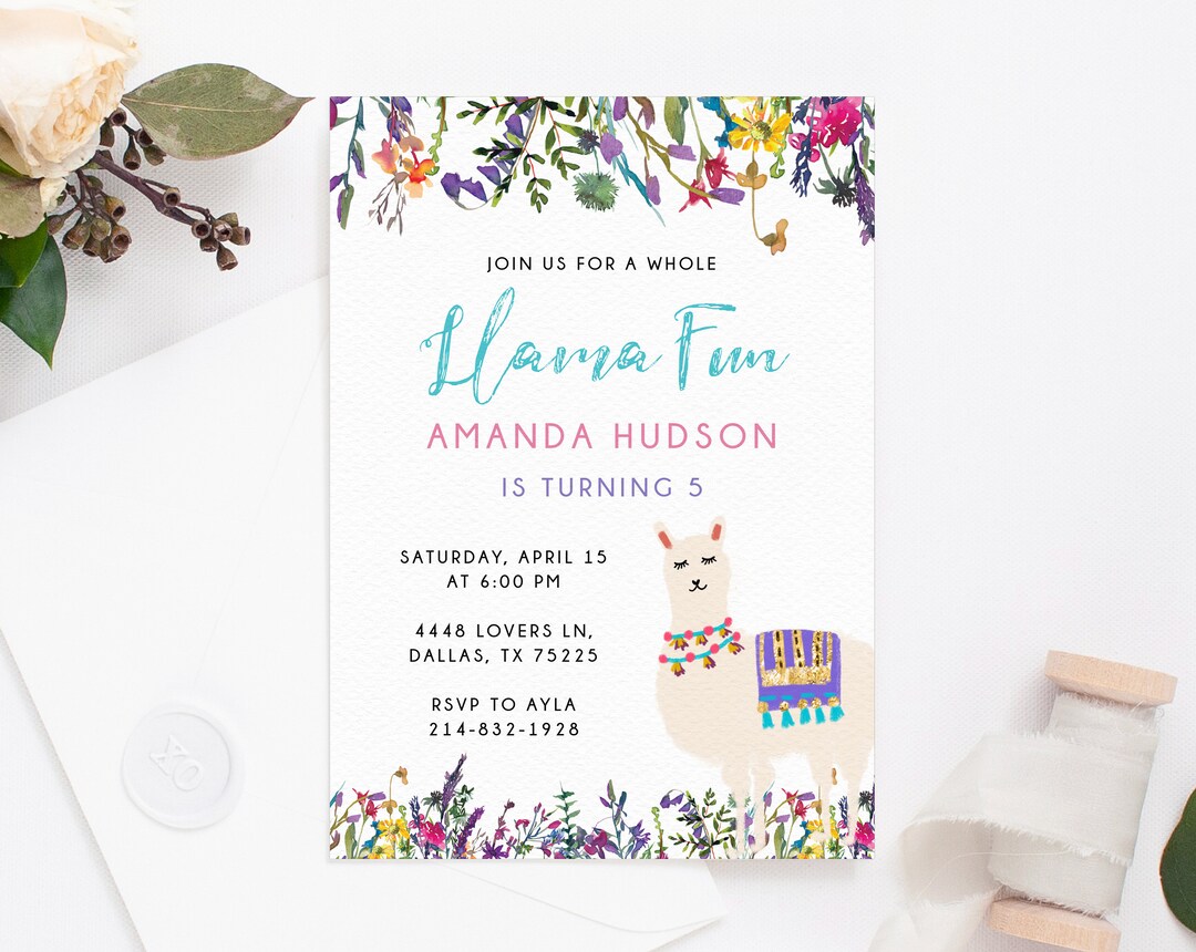 A Whole Llama Fun Birthday Invitation Template, Printable Llama Fiesta ...