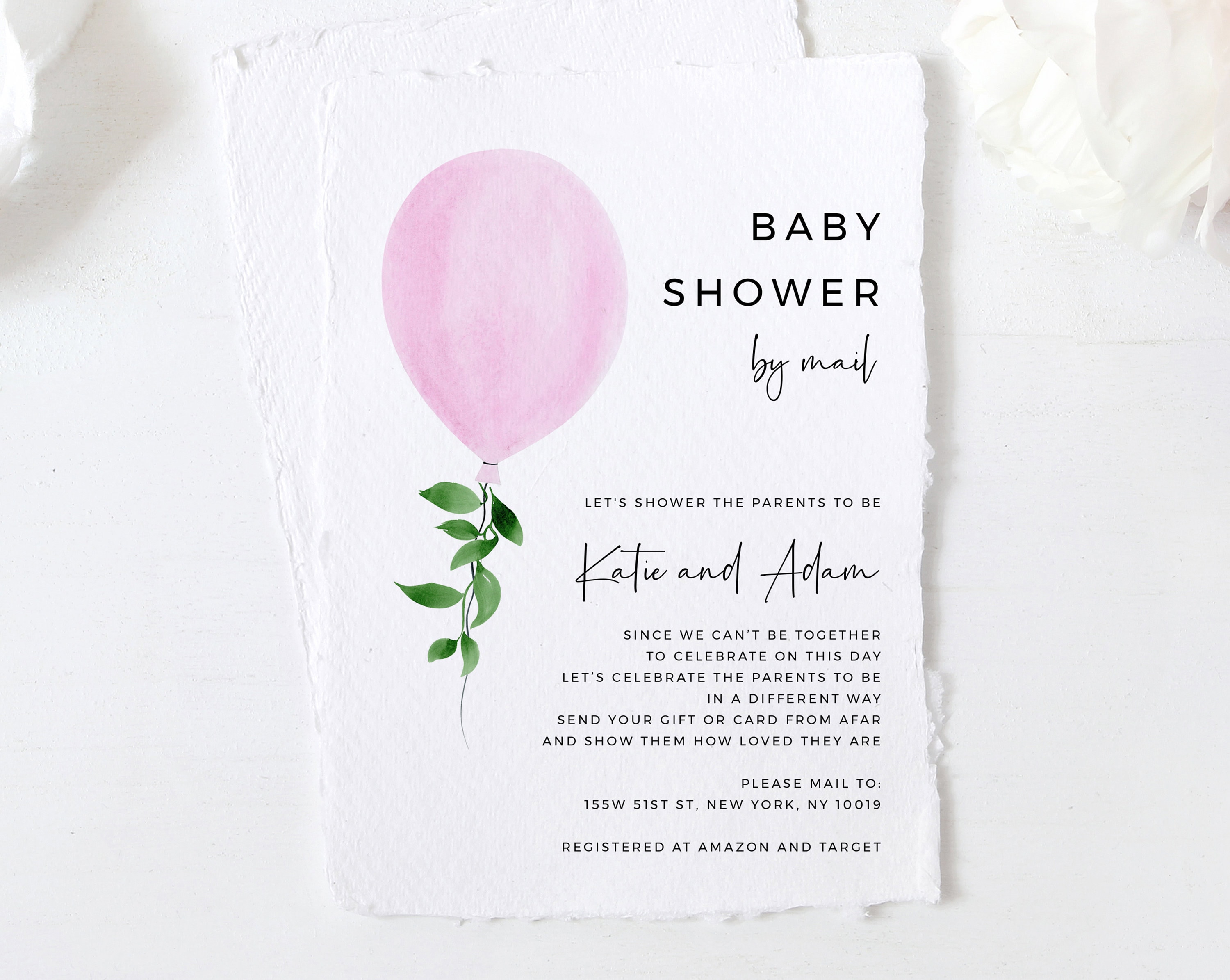 Baby Shower by Mail Template, Social Distancing, Pink Balloon Baby ...
