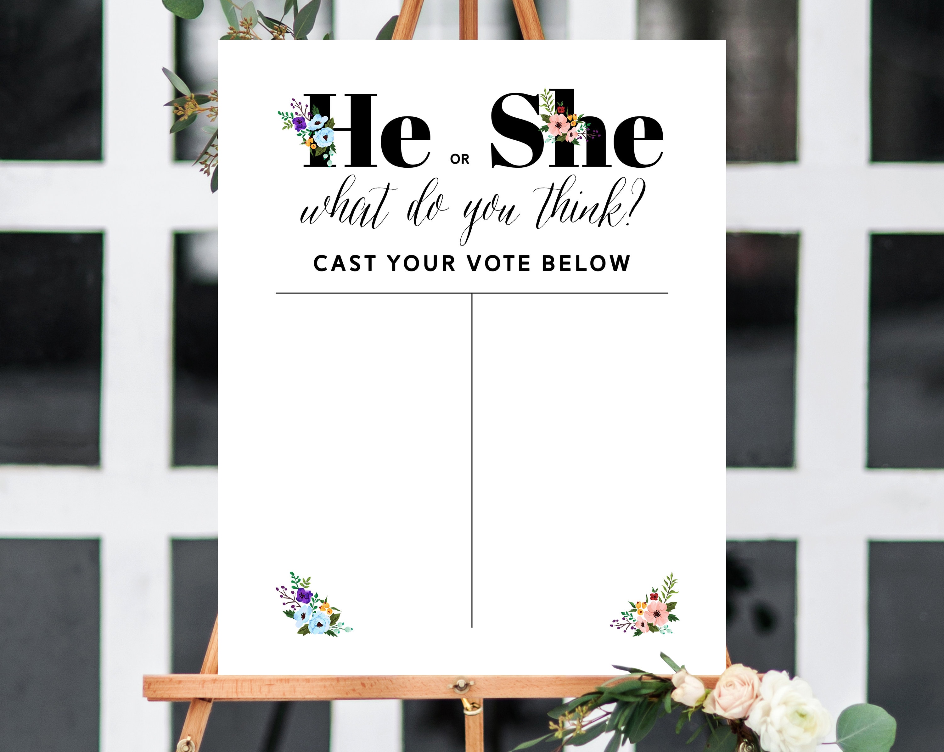 Gender Reveal Sign Template, Boy or Girl Voting Chart, He or She Voting ...