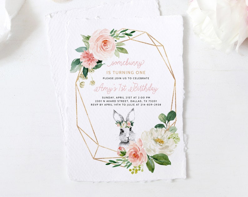 Bunny Birthday Invitation Template, Printable Bunny 1st Birthday ...
