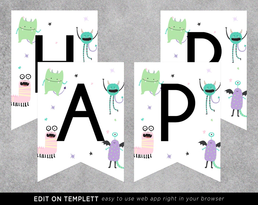 Monster Mash Birthday Banner Template, Printable Halloween Themed Party ...