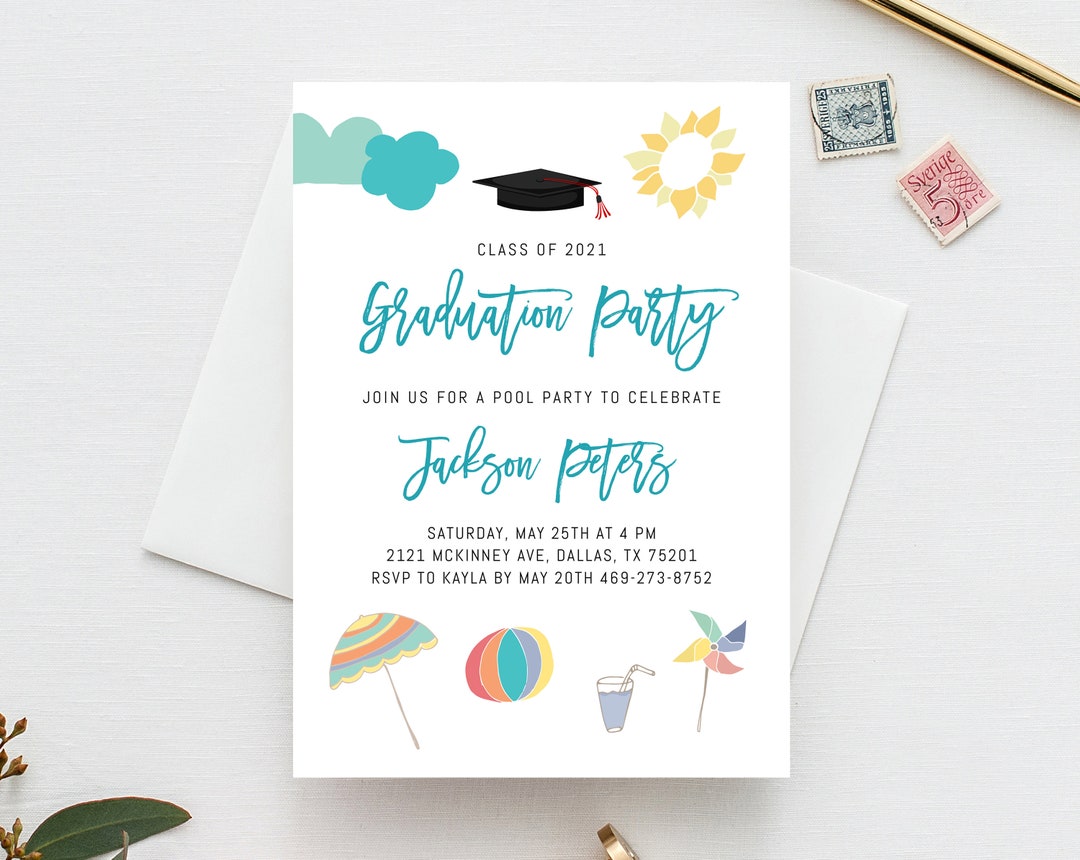 Graduation Pool Party Invitation Template, Printable Birthday Pool ...