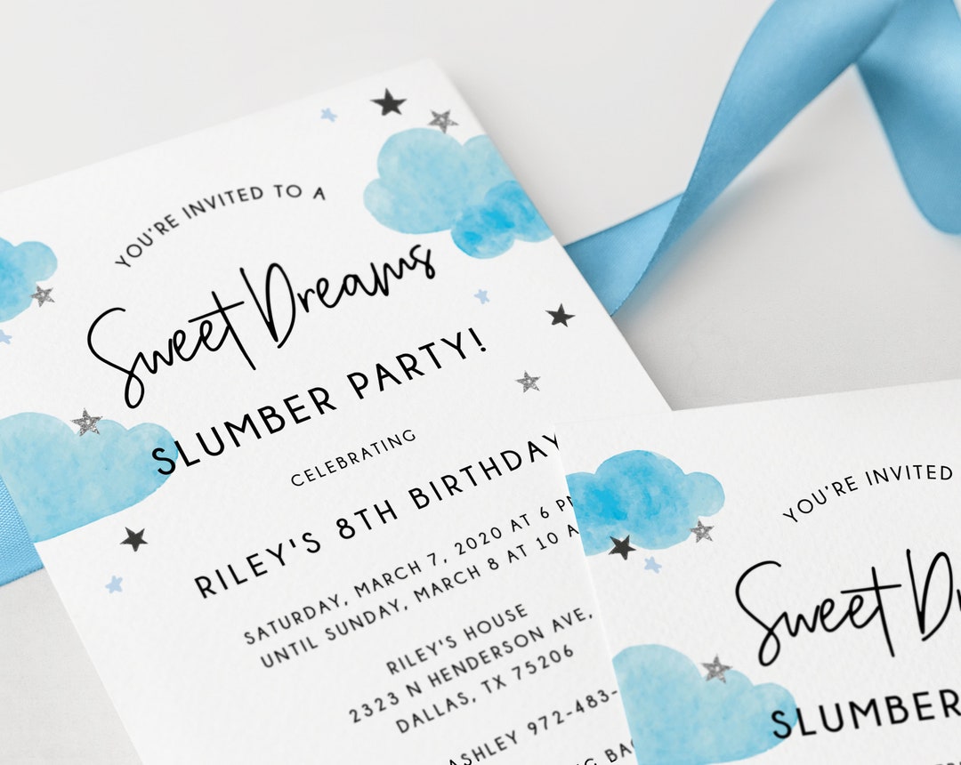 Slumber Party Invitation Template, Printable Sweet Dreams Birthday ...