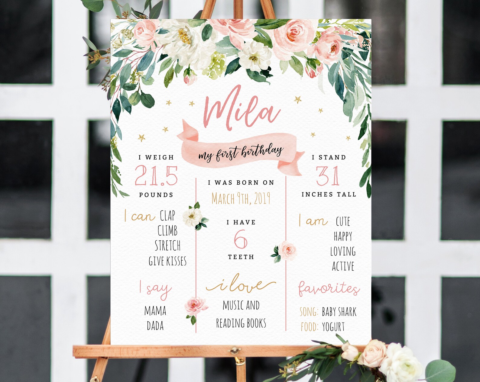 Blush Pink 1st Birthday Poster Template Printable First - Etsy