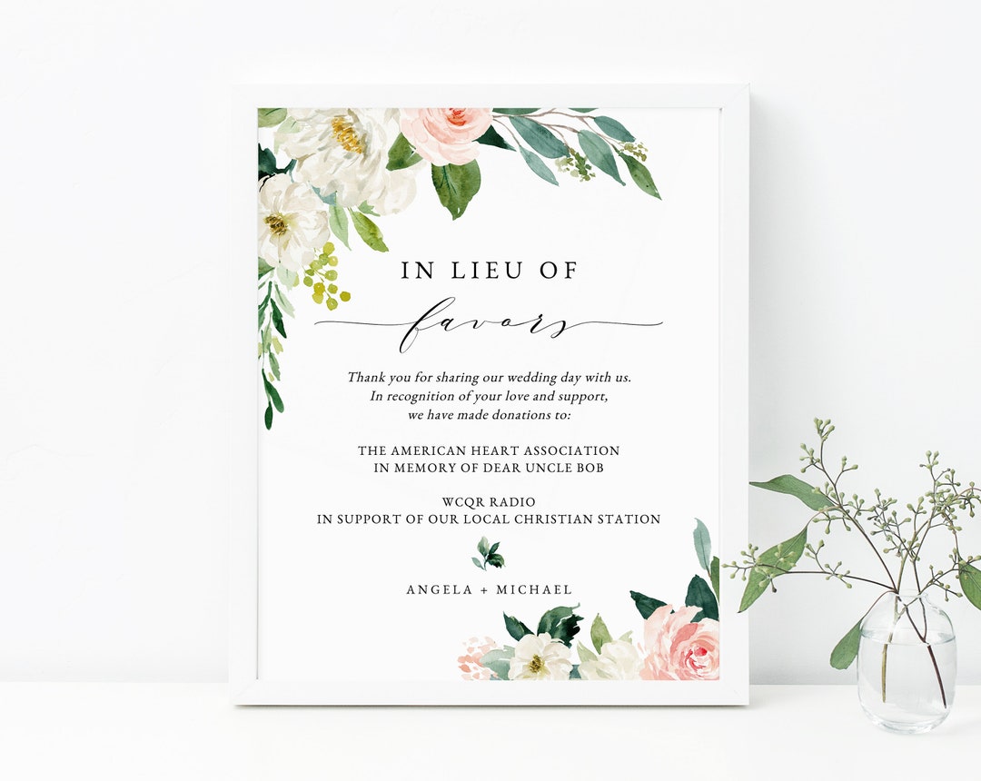 Blush in Lieu of Favors Sign Template, Floral in Lieu of Favors Sign ...