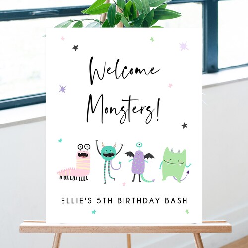Monster Mash Birthday Welcome Sign Template Printable Pastel - Etsy