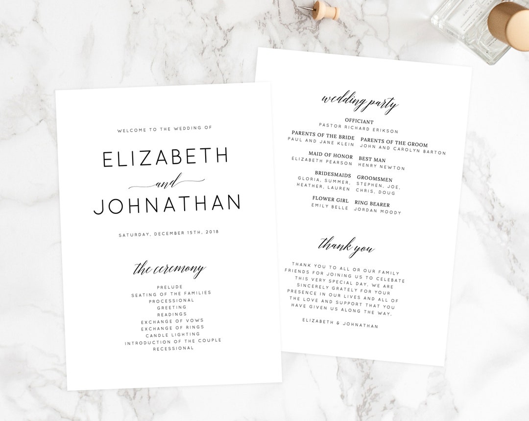 INSTANT DOWNLOAD Wedding Program Template, Printable Wedding Program ...