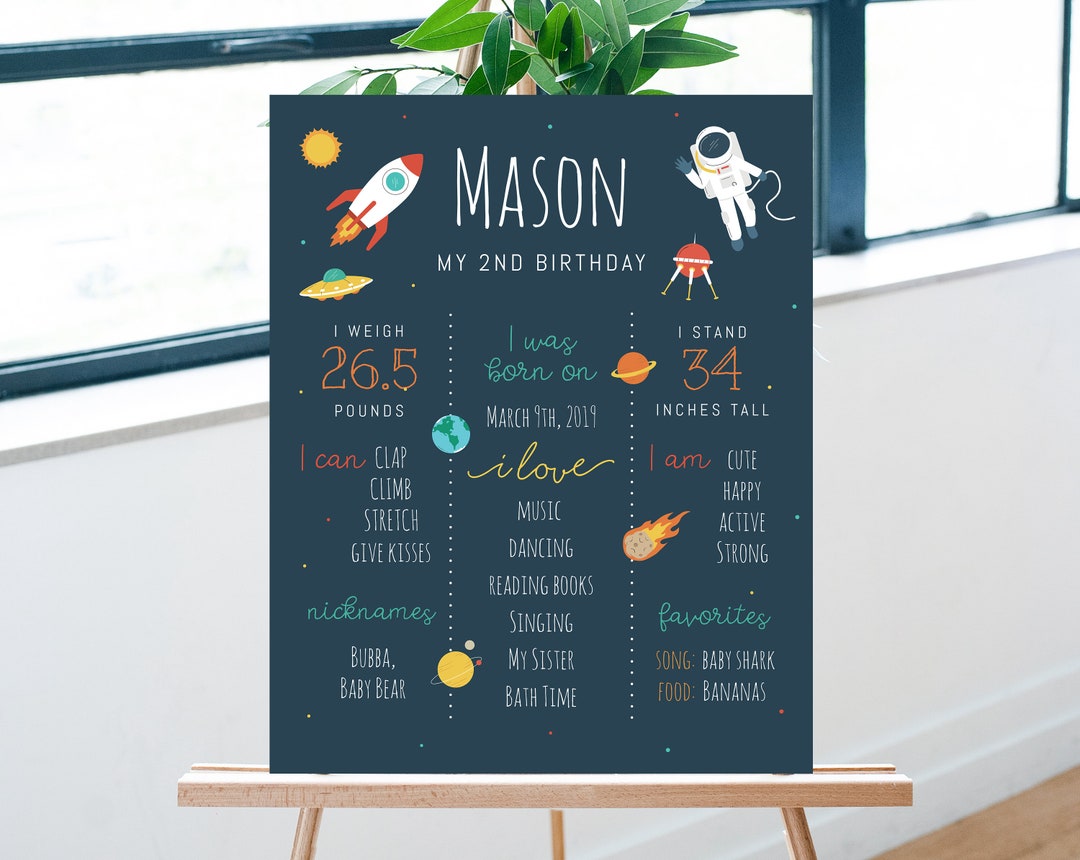 Printable Space Birthhday Chalkboard Sign Template, Galaxy Boy Birthday ...
