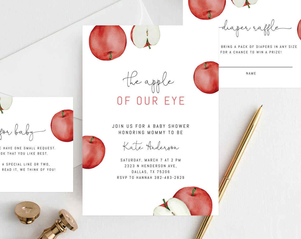 Apple Baby Shower Invitation Template, Printable Apple of Our Eye Baby ...