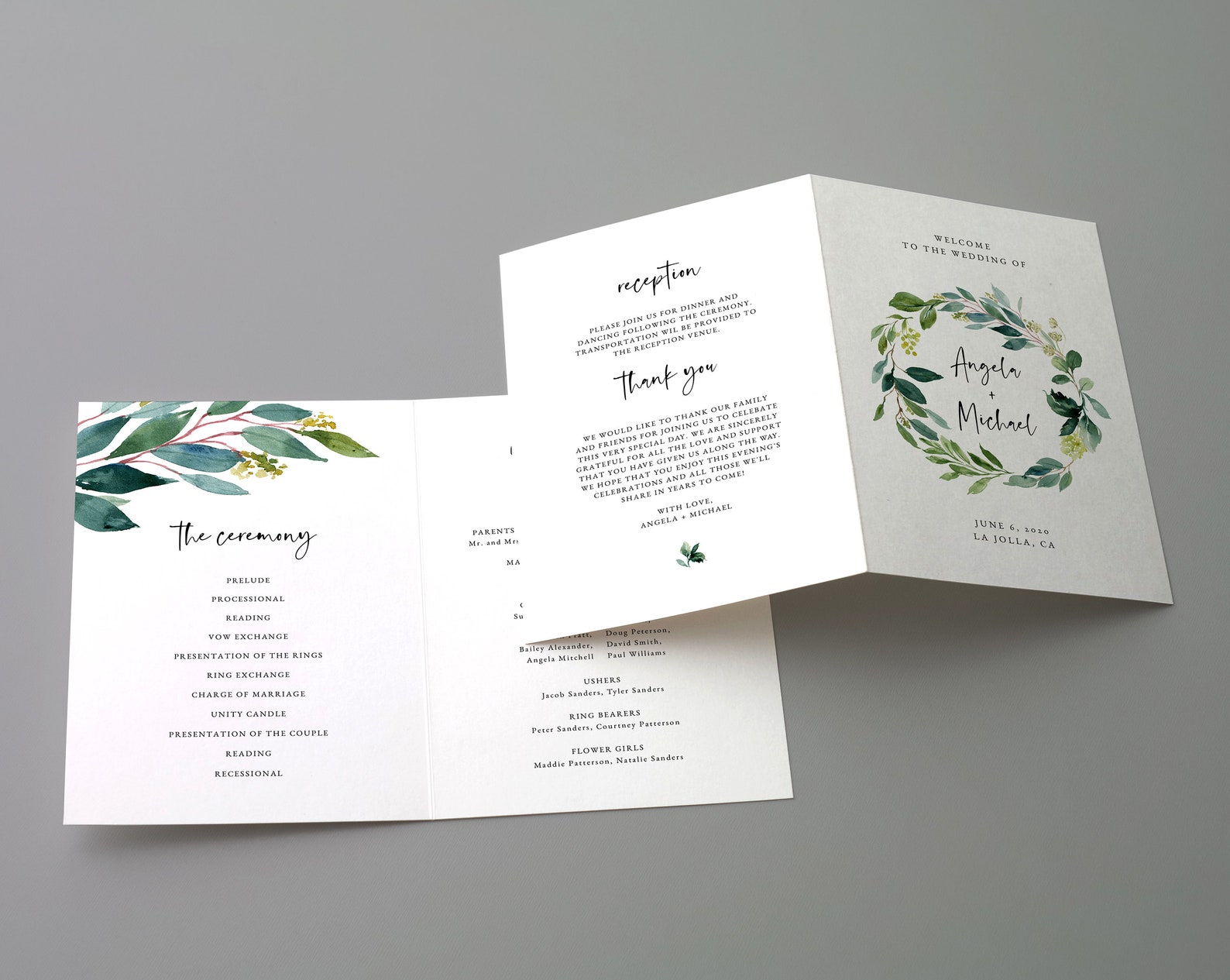 Bi-fold Greenery Wedding Program Template Printable Folded | Etsy