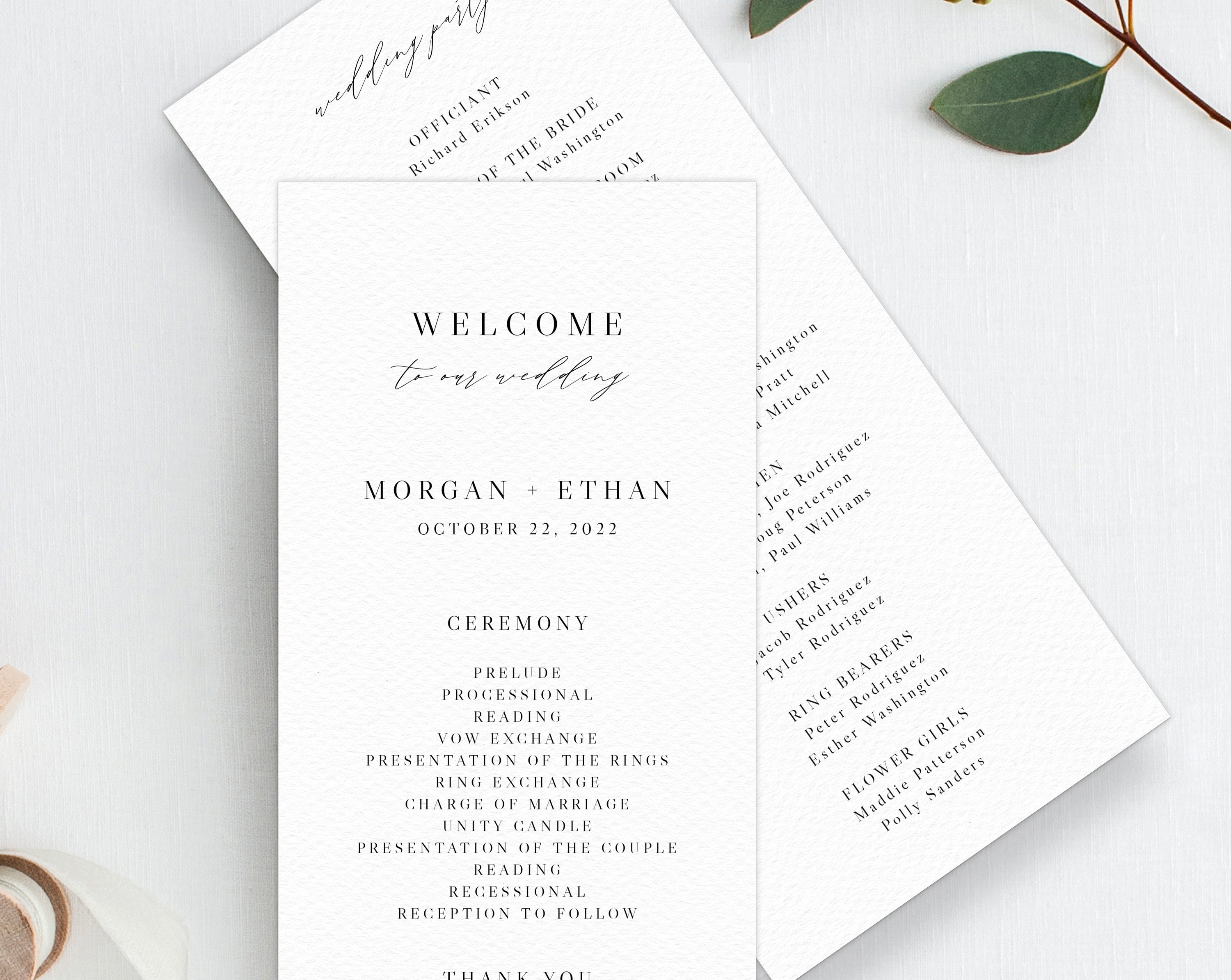Wedding Program Template, Printable Wedding Program, Minimalist Wedding ...