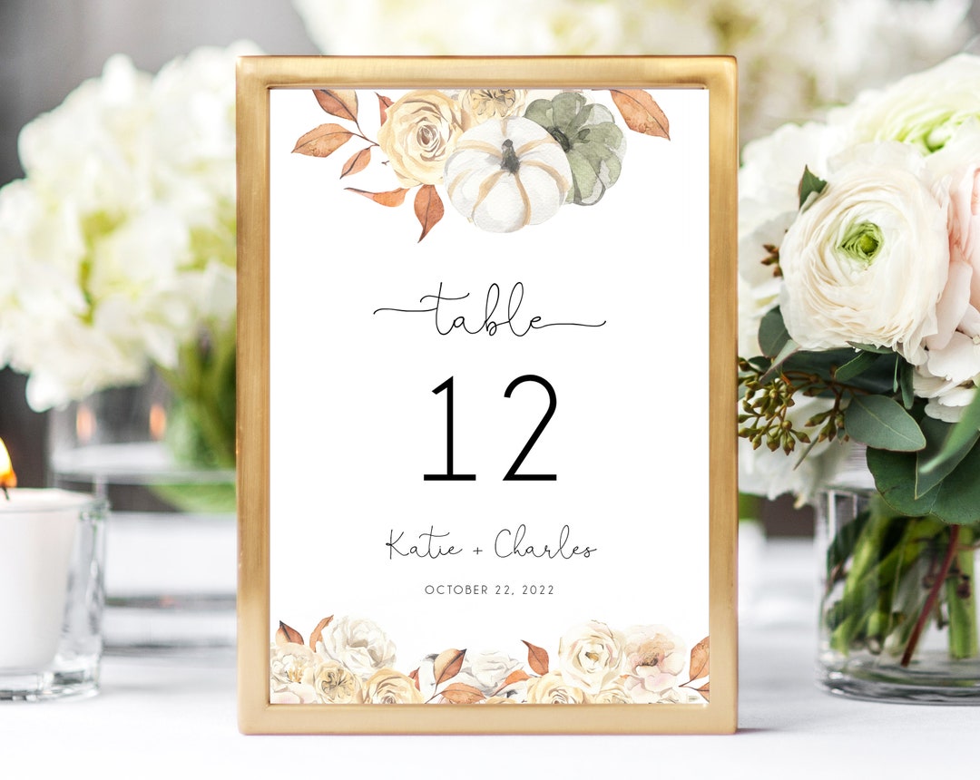 Fall Wedding Table Number Template, Printable Warm Rustic Floral ...