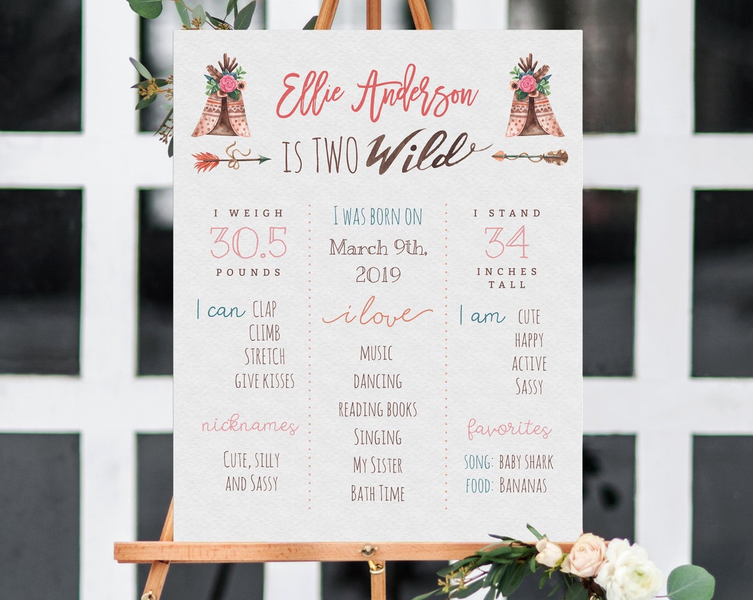 Printable Two Wild Birthhday Chalkboard Sign Template, in Two the Wild ...
