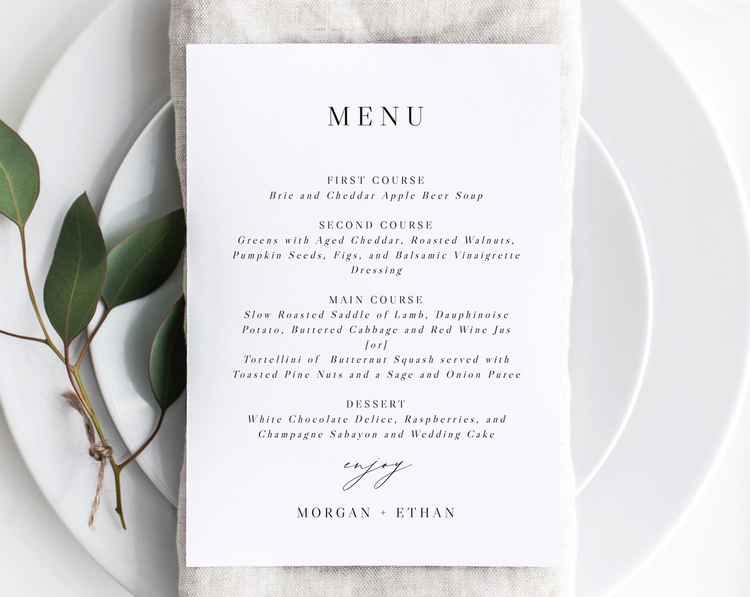Wedding Menu Template, Printable Wedding Menu, Minimalist Wedding Menu ...